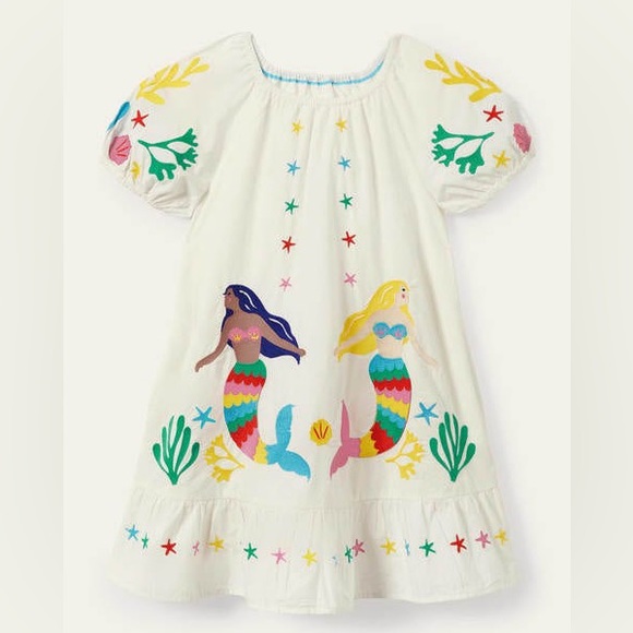 Boden | Dresses | Boden Ivory Mermaid Embroidered Kids Dress 34y | Poshmark